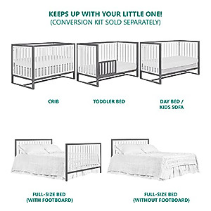 Dream On Me Arlo 5-in-1 Convertible Crib in Steel Grey and White, JPMA Certified, 3 Mattress Height Settings, Non-Toxic Finish, Made of Sustainable and Sturdy Pinewood