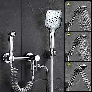 MINJING Bidet Sprayer Kit for Toilet Chrome Multifunction Wall Mounted Bidet Attachment Faucet Sprayer Kit for Toilet Single Handle Bathroom Toilet Bidet Mixer Spray Kit,B