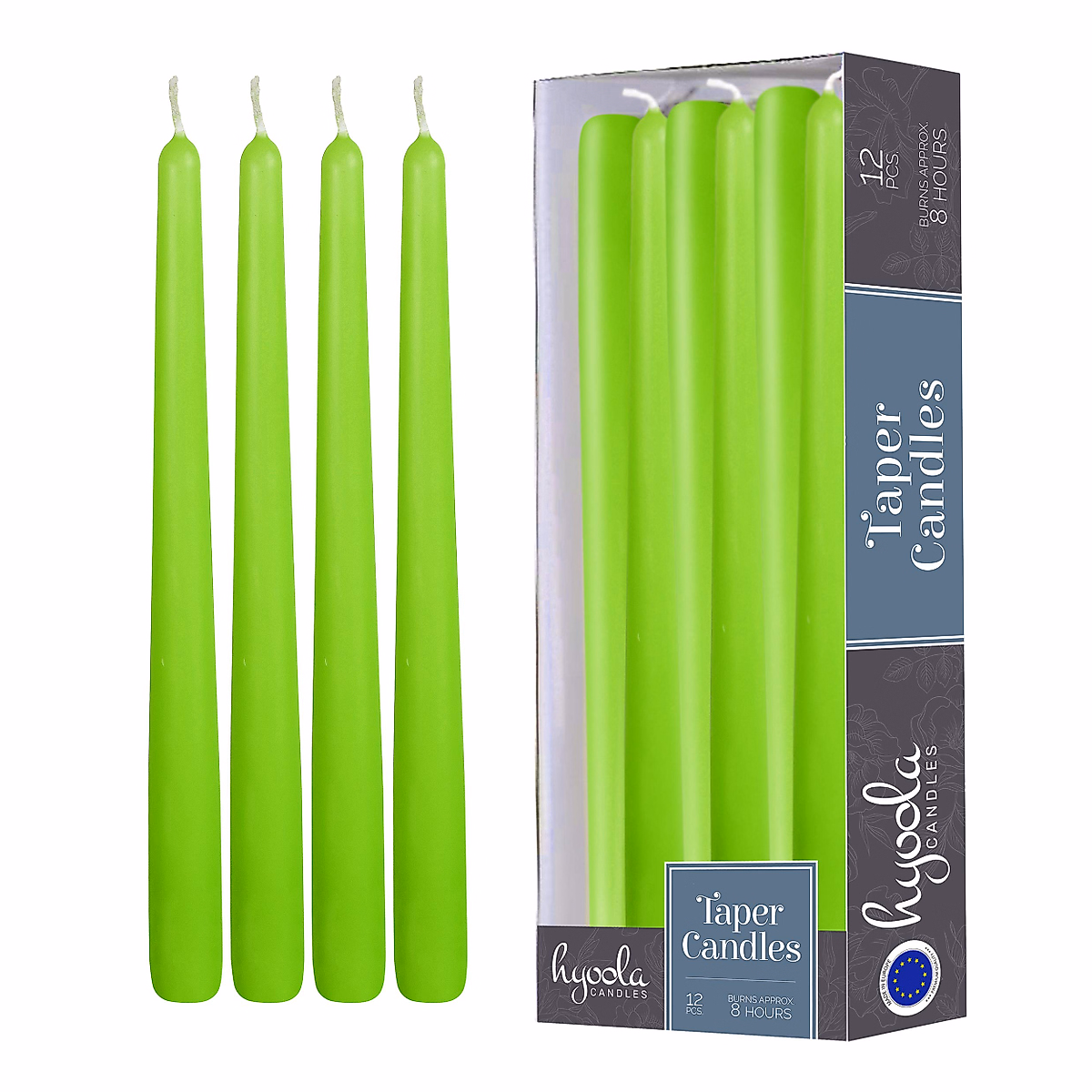 12 Pack Tall Taper Candles - 10 Inch Lime Dripless, Unscented Dinner Candle - Paraffin Wax with Cotton Wicks - 8 Hour Burn Time