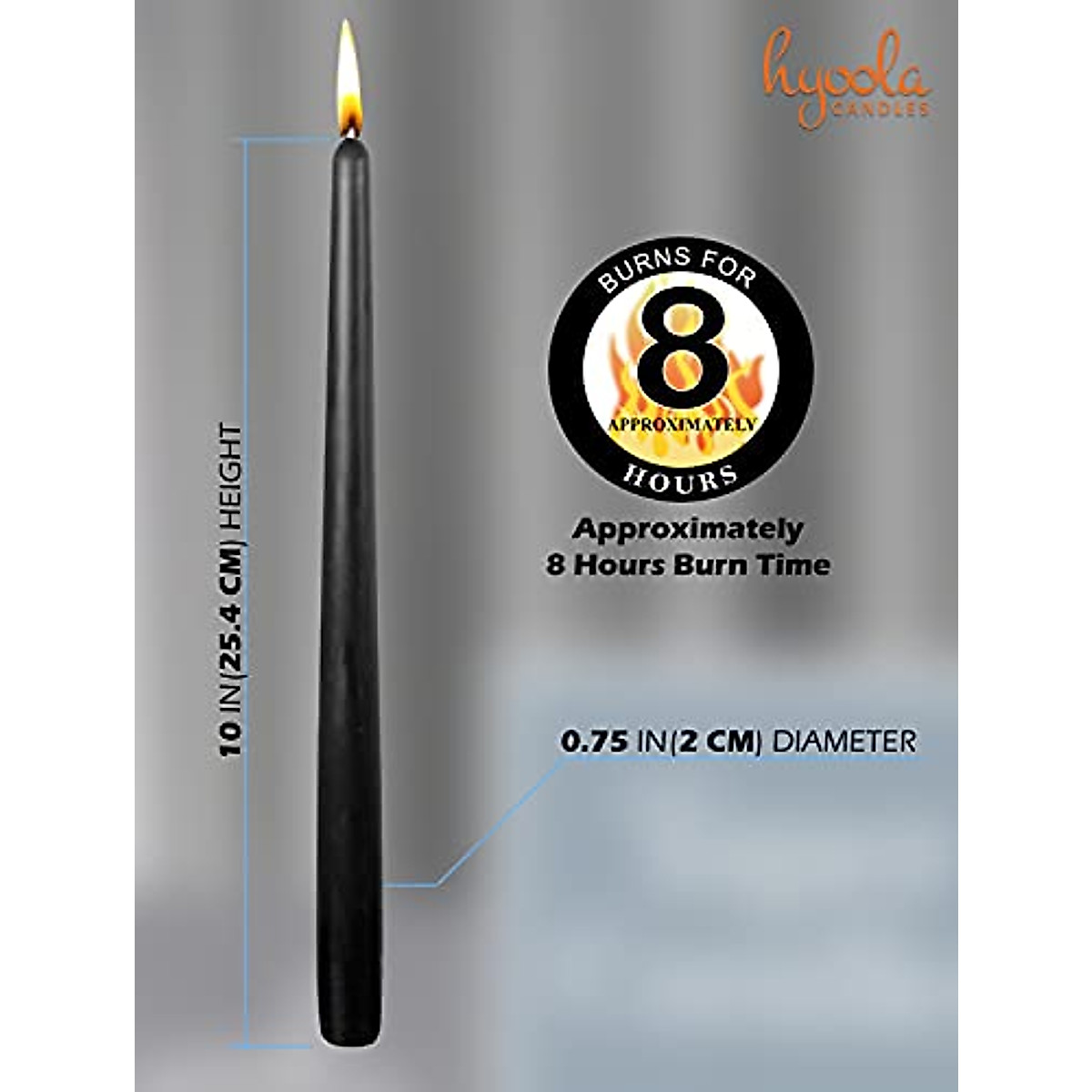 12 Pack Tall Taper Candles - 10 Inch Black Dripless, Unscented Dinner Candle - Paraffin Wax with Cotton Wicks - 8 Hour Burn Time