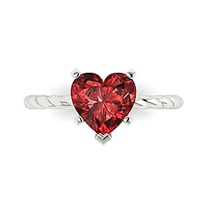 Clara Pucci 2ct Heart Cut Solitaire Rope Twisted Knot Natural Red Garnet Engagement Bridal Promise Anniversary Ring 18K White Gold 4.75