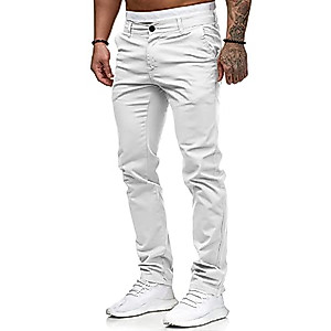 HUNGSON Men Skinny Slim Fit Casual Jeans Dyeing Stretch Straight Fashion Denim Pants(White,30)