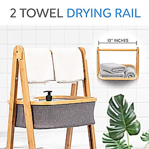 SerenelifeHome 2 Tier Fold Out Floor Standing Bathroom Storage Tower Shelf Collapsible Hamper Shelves Bamboo Wooden Drawers Small Ladder Organizer Shelving Corner Stand Unit for Bedroom Laundry Room