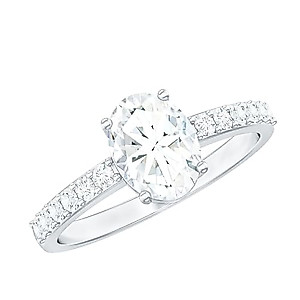 Rosec Jewels Certified Moissanite 6X8 MM Oval Engagement Ring for Women, D-VS1 Quality, Oval Cut Engagement Ring - Ready To Gift, 14K White Gold, Size:US 6.00