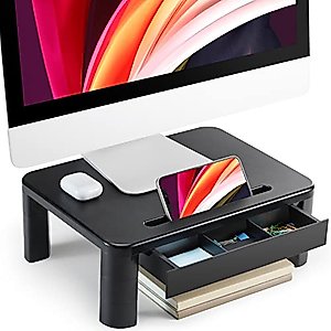 LORYERGO Monitor Stand Height Adjustable, Monitor Stand with Drawer, Computer Stand with Cellphone Holder, Monitor Riser, Monitor Stand Riser, Monitor Stand with Storage, Laptop Stand for Desk