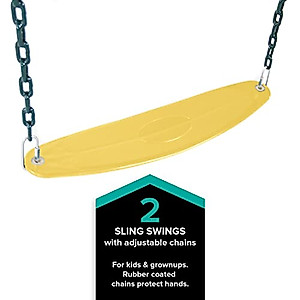 Sportspower Amazon Exclusive Sherwood Wood Swing Set with 3 Swings, Slide, and Covered Deck, Natural/Green