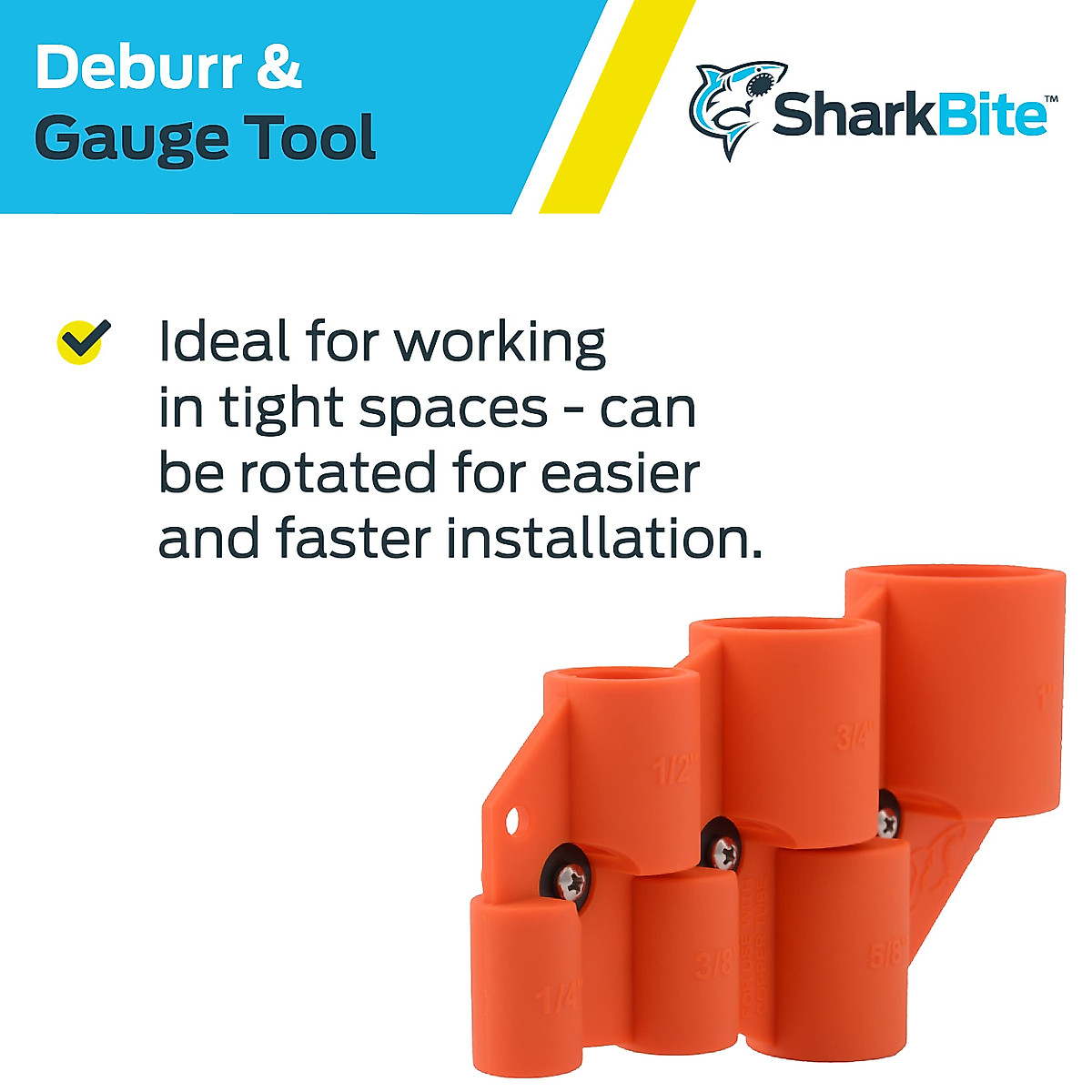 SharkBite 1/4 Inch to 1 Inch Depth Gauge and Pipe Deburring Tool, Copper, PEX, CPVC, PE-RT, HDPE, U702A