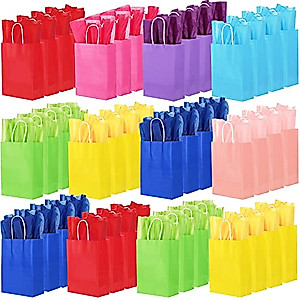 96 Pcs Valentine Gift Bags with 96 Tissues Papers 8 Colors Bulk Party Favor Bags with Handles Small Rainbow Goodie Bags Colorful Paper Bags Colored Gift Wrap Bags for Birthday, Baby Shower, Wedding