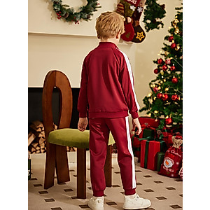 Arshiner Boy's 2 Pieces Full Zip Tracksuits Burgundy Sport Suits Casual Outfits Jacket & Pants Tracksuit Set