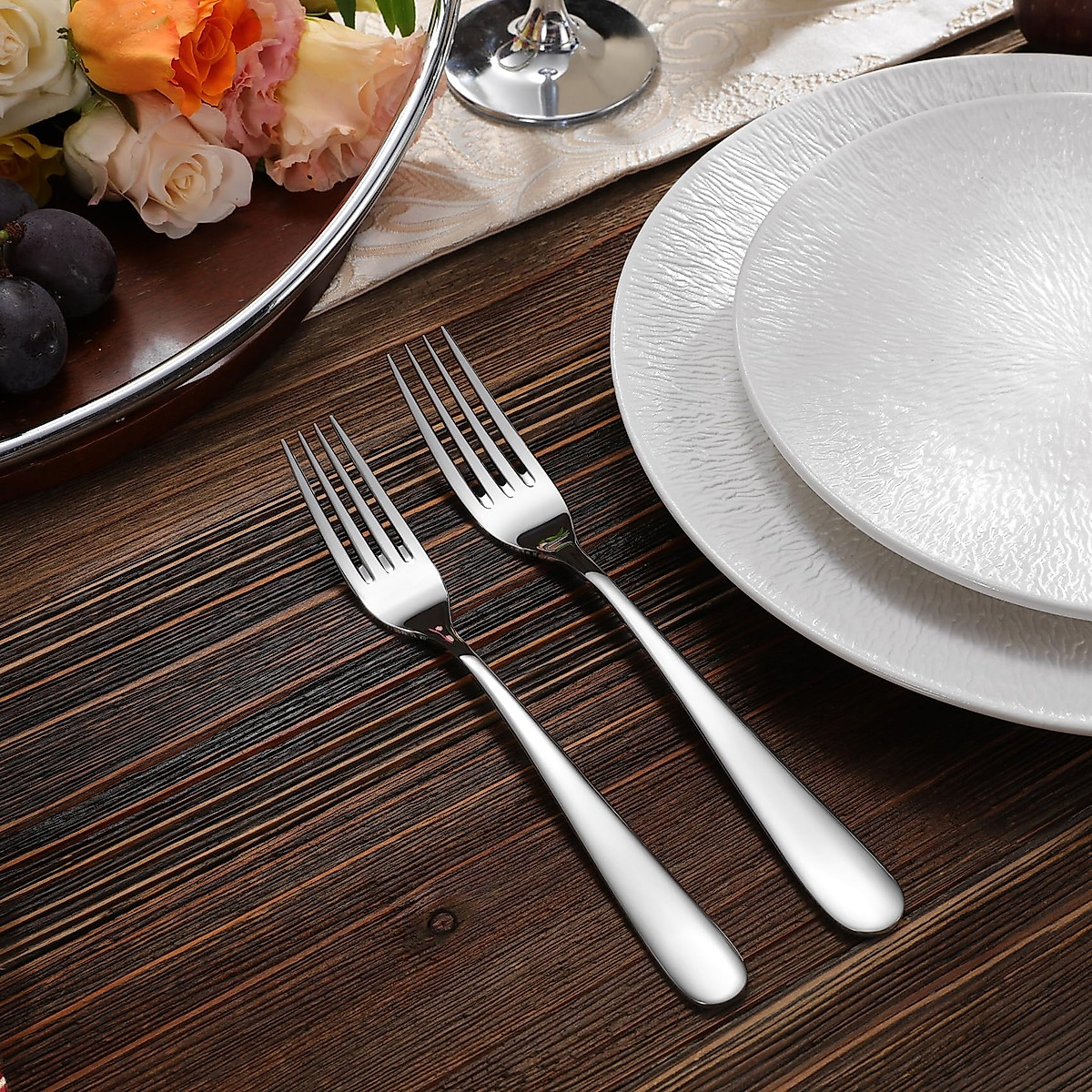 KEAWELL Premium 45-Piece Louise Silverware Set, 18/10 Stainless Steel, Service for 8, Fine Flatware Set, Smooth and Exceptional mirror finish, Dishwasher Safe (45)