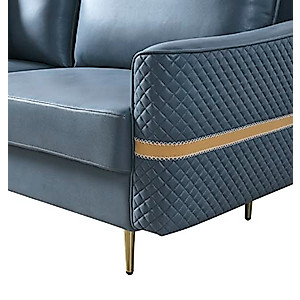 WAQINBR Modern Loveseat Sofa Couch for Bedroom, 2 Seater Small Sofa with 2 Pillows and High-Density Memory Foam, Comfy Faux Leather Couch for Small Spaces, Living Room, Office（Blue）