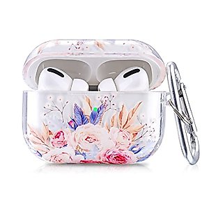 MOFREE Compatible with AirPods Pro Case, Clear TPU Airpods Pro Case Cover with Durble Keychain Women, Cute Flower Shockproof Protective Cover for Apple Airpods Pro Charging Case 2019 Front Led Visible
