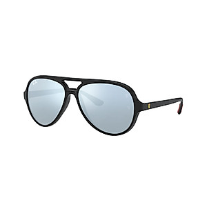 Ray-Ban RB4125M Scuderia Ferrari Collection Aviator Sunglasses, Matte Black/Light Green Mirrored Silver, 57 mm