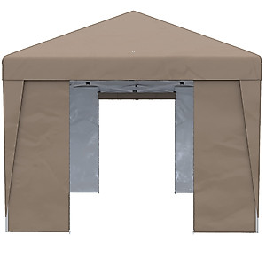 Outsunny 10' x 19.5' Pop Up Canopy Tent with Sidewalls, UPF 30+ Height Adjustable Large Party Tent Event Shelter with Leg Weight Bags and Wheeled Carry Bag for Garden, Patio, Brown
