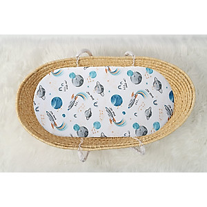 Tontukatu Bassinet Sheet Set 4 Pack Snug Fitted Cradle Fitted Sheets, Stretchy Ultra Soft, for Oval Rectangle Hourglass Bassinet Mattress, Unisex Boy Girl, Sun/Forest Deer/Space/Dinosaur