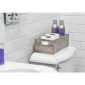 Dublin Bathroom Decor Box Toilet Paper Holder Storage Basket - Decorative Toilet Tank Topper Bathroom Storage Organizer - Bathroom Sink Organizer Countertop Container, Modern Gray and Silver Look.