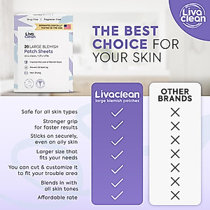 LivaClean 20CT Large Hydrocolloid Acne Patches - For Pore Spots Nose Face Cystic Pimple Zit Patch - Big Pimple Patches Hydrocolloid Bandages Strips Stickers Acne Patch XL Large