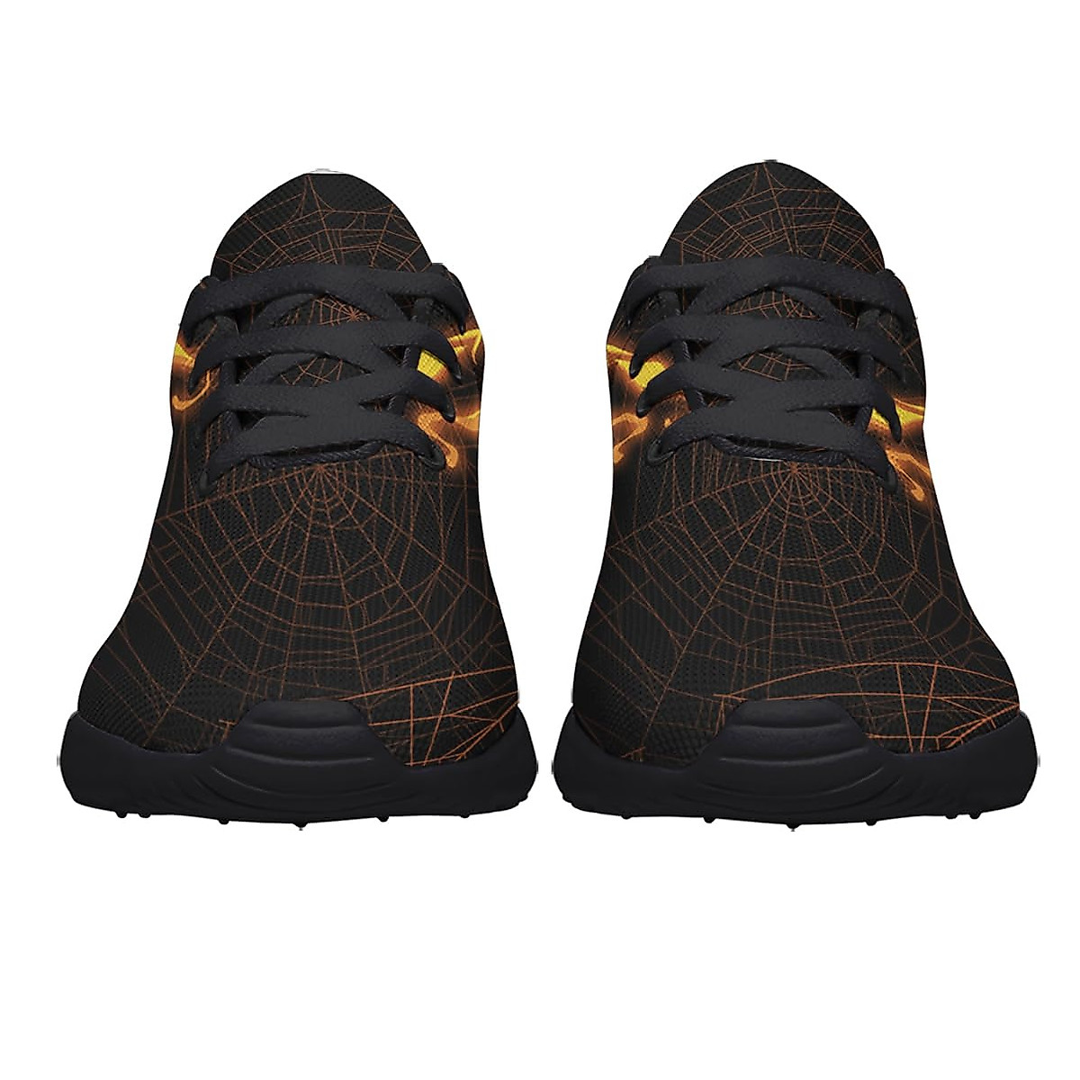 Halloween Spider Web Pumpkin Face Print Shoes for Men Women Running Sneakers Breathable Casual Sport Tennis Shoes Gift for Him Her Black Size 9.5