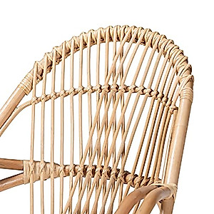 bali & pari Jayden Modern Bohemian White Fabric Upholstered and Natural Rattan Accent Chair
