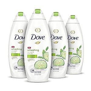 Dove Refreshing Body Wash Revitalizes and Refreshes Skin Cucumber and Green Tea Cleanser That Effectively Washes Away Bacteria While Nourishing Your Skin, 22 Fl Oz (Pack of 4)