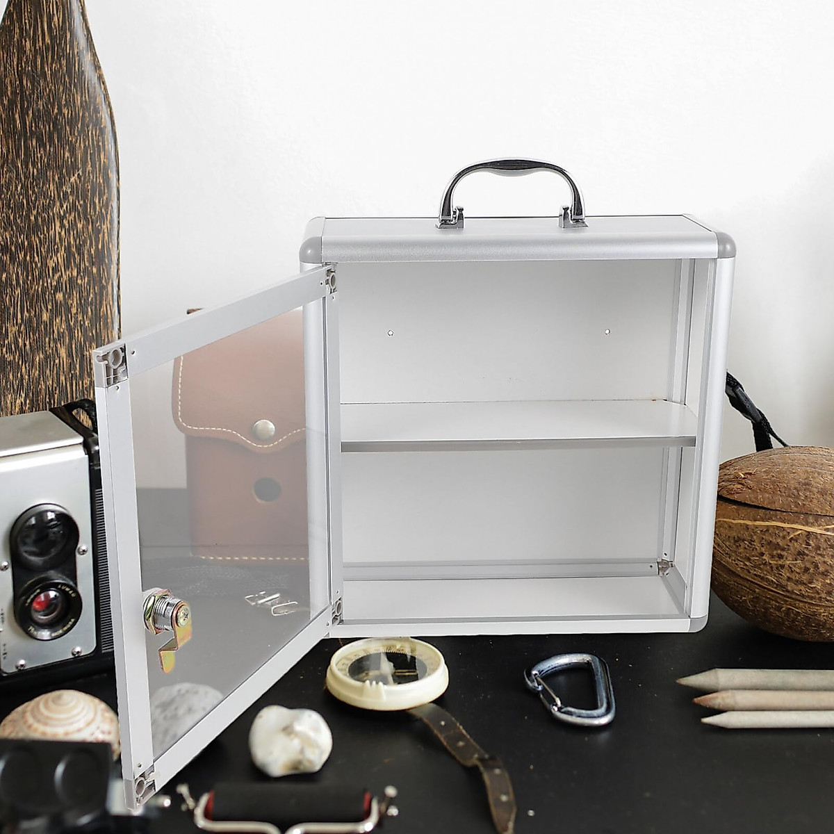 Healeved Box Box Medicine Equipment Medicine Case Visible Locking Case Wall Hanging Medicine Container Community Supplies Community Accessories Storage Box Wall-Mounted Metal