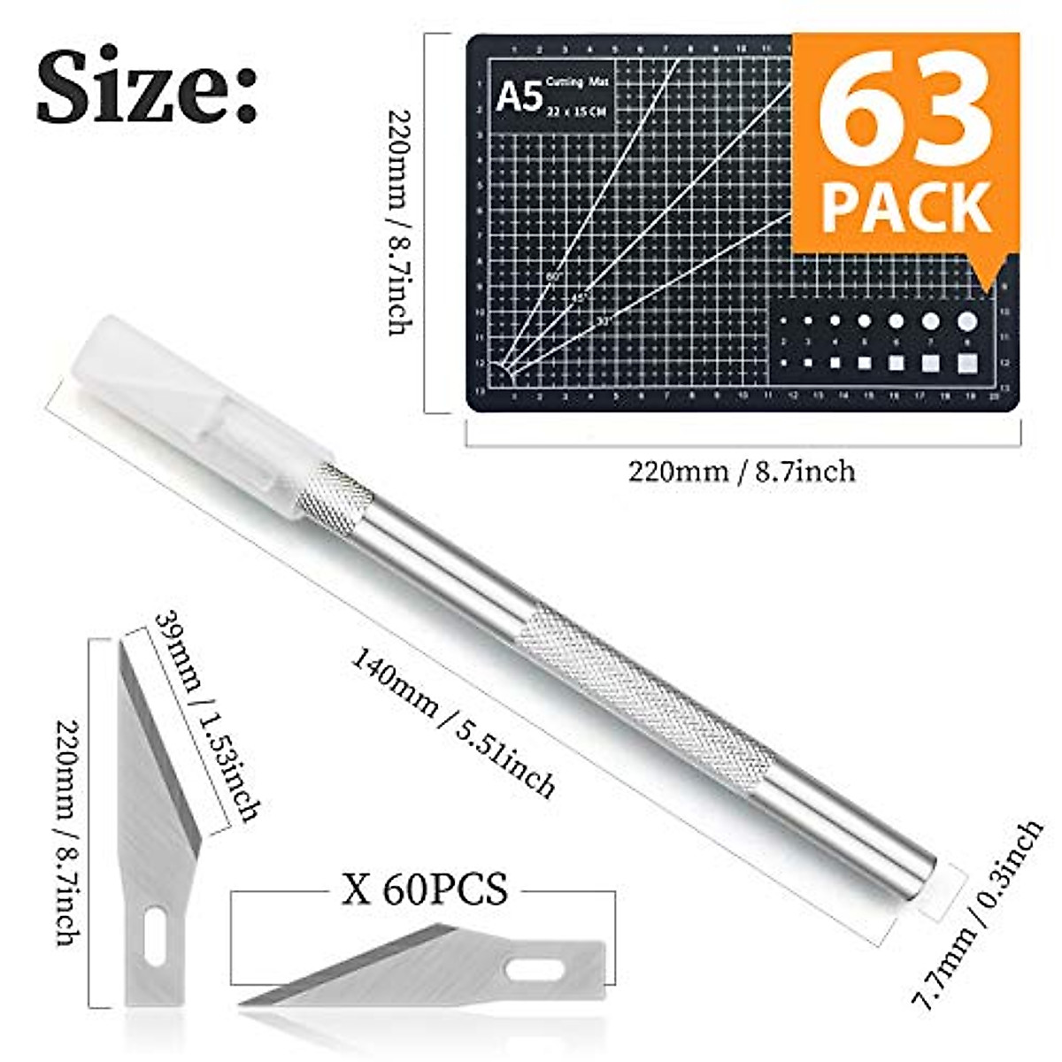 Jetmore 63 Pack Exacto Knife Craft Knife Kit with 60 PCS Hobby Knife Replacement Blades , Hobby Knife Precision Knife Exacto Knife Set for DIY Craft, Scrapbooking, Art Work Cutting