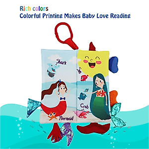 Fish Baby Books Toys 0-6-12-18 Months,Touch Feel Crinkle Cloth Books For Babies Infant Newborn 0-3 Months Baby Girl Boy Shower Gifts Toys,Soft Teething Stroller Toy,Christmas Stocking Stuffers-Mermaid