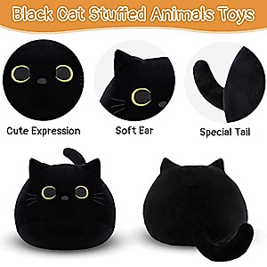 LSYDCARM Black Cat Plush Pillows Toy, 12" Kawaii Black Cat Stuffed Animals Black Cat Pillow, Cute Soft Plush Cat Plushie Stuffed Cat Toys for Kids Gifts