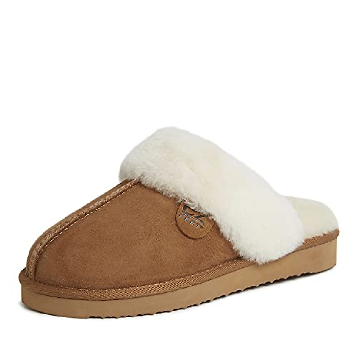 EZ Feet Women's Shearling Scuffs Fluffy Breathable Slip-On Slippers Size 8 Chestnut