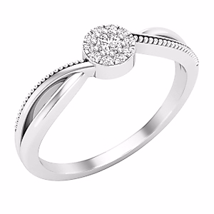 Dazzlingrock Collection 0.10 Carat (ctw) Round White Diamond Women Cluster Flower Promise Ring 1/10 CT, Sterling Silver, Size 7