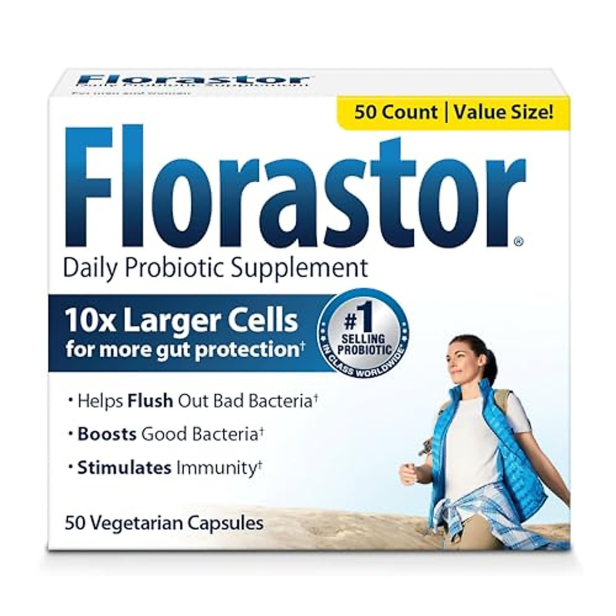 Florastor Daily Probiotic Supplement for Women and Men, Proven to Support Digestive Health, Saccharomyces Boulardii CNCM I-745 (50 Capsules)
