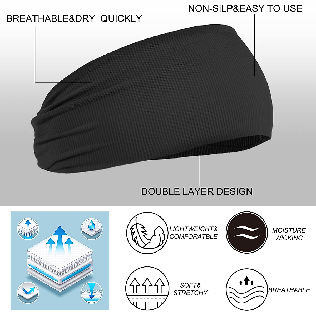 4 Pieces Kids Sports Headbands Athletic Sweatbands Headband Wicking Elastic Hairband for Girls and Boys Toddler Children (Black, Light Grey)