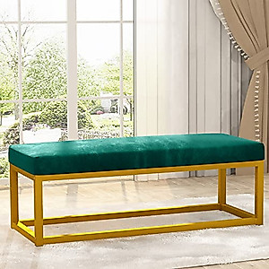 DKLGG Upholstered Ottoman Bench Velvet Shoe Entryway Bedroom Bench, Modern Foot Rest Stools Footstool with Metal Frame, for End of Bed Entry Way, Green