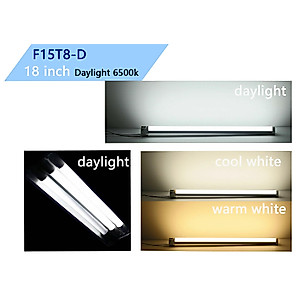 F15T8-D Daylight 15W Fluorescent Bulb,18'' F15T8/DL 6500K T8 Linear Preheat Lighting Lamps, G13 bi-pin Base