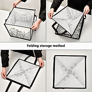 Blueangle Black and White Flowers Cube Storage Bin with Handles, 13 x 13 x 13 in, Large Collapsible Organizer Storage Basket for Home Décor（1137）