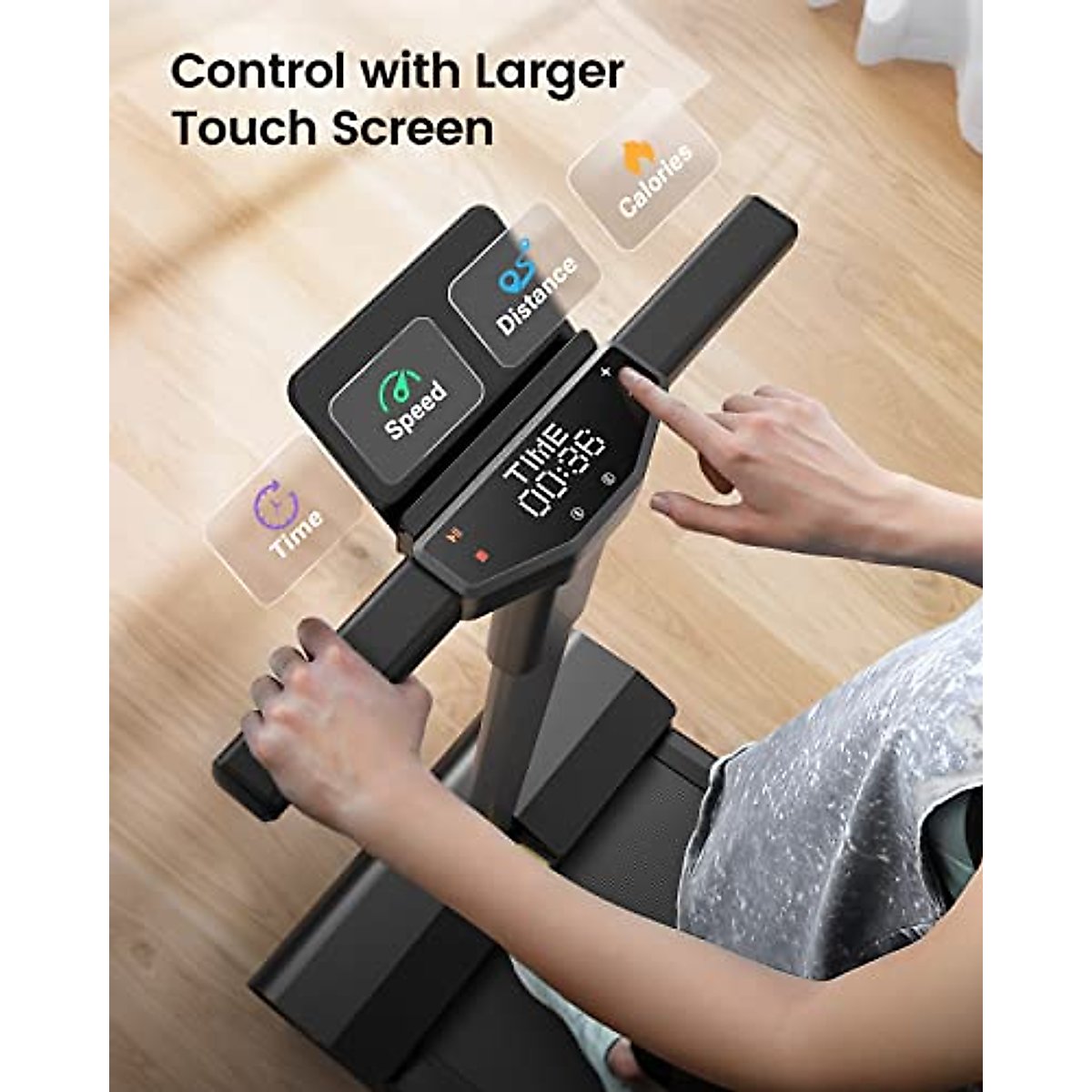 UREVO Under Desk Treadmill, Foldable Treadmill with APP, Folding Treadmill with Touch Screen, 2.5HP Walking Treadmill Under Desk, Walking pad Treadmill for Office with Handrail Black