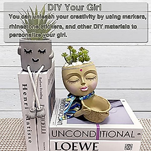 CLEECOO Face Planter Pots Head Planter Pots Double Flower Pots in One for Indoor and Outdoor with Drainage Hole(Large Size) (Khaki)