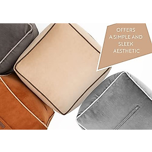 English Home Ottoman Pouffe, Comfortable Cube Foot Stool, Soft Velvet Bean Bag, Home Decor Footstool Extra Seating for Living Room, Bedroom, Casha, 17.7x17.7 inch (45x45 cm), Beige