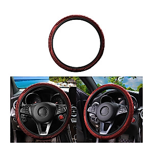 BESULEN Car Steering Wheel Cover, 15 Inch Leather, Red, Black, Beige, Brown, Wine Pink, Gray, Universal Fit