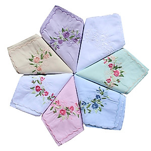 Women's Handkerchiefs 100% Cotton Rose Embroidery Hankies 17"