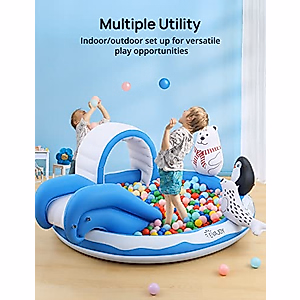 Inflatable Play Center, EVAJOY Kiddie Pool with Slide for Children, Sprinkler, Ice & Snow Theme with Inflatable Dolls, Easy Setup for Garden, Backyard, Indoor Usage