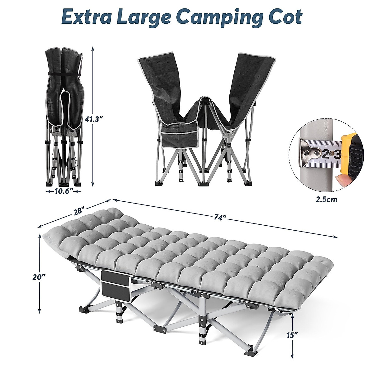 Slendor Camping Cot, Folding Camping Cots for Adults with Mattress, Portable Camping Bed, Sleeping Cot with Pillow & Carry Bag for Office Home Nap, Outdoor, Camping, Travel, Max Load 500lbs