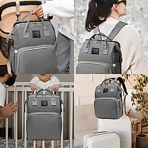 Diaper Bag With Changing Station, 13 Pockets Large Diaper Bag Backpack, Waterproof Multifunctional Mommy Bag with USB Charging Port(Includes Toys), Newborn Baby Boy Girl Essential Gifts (Grey)