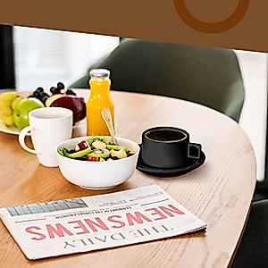 Houseables Espresso Cups and Saucers with Spoons, Black, Stackable Demitasse with Metal Stand, 19 Pieces, 2.5 Ounce, Porcelain, Tea Kit, Teacups, Turkish Coffee Mug, Organizer Rack