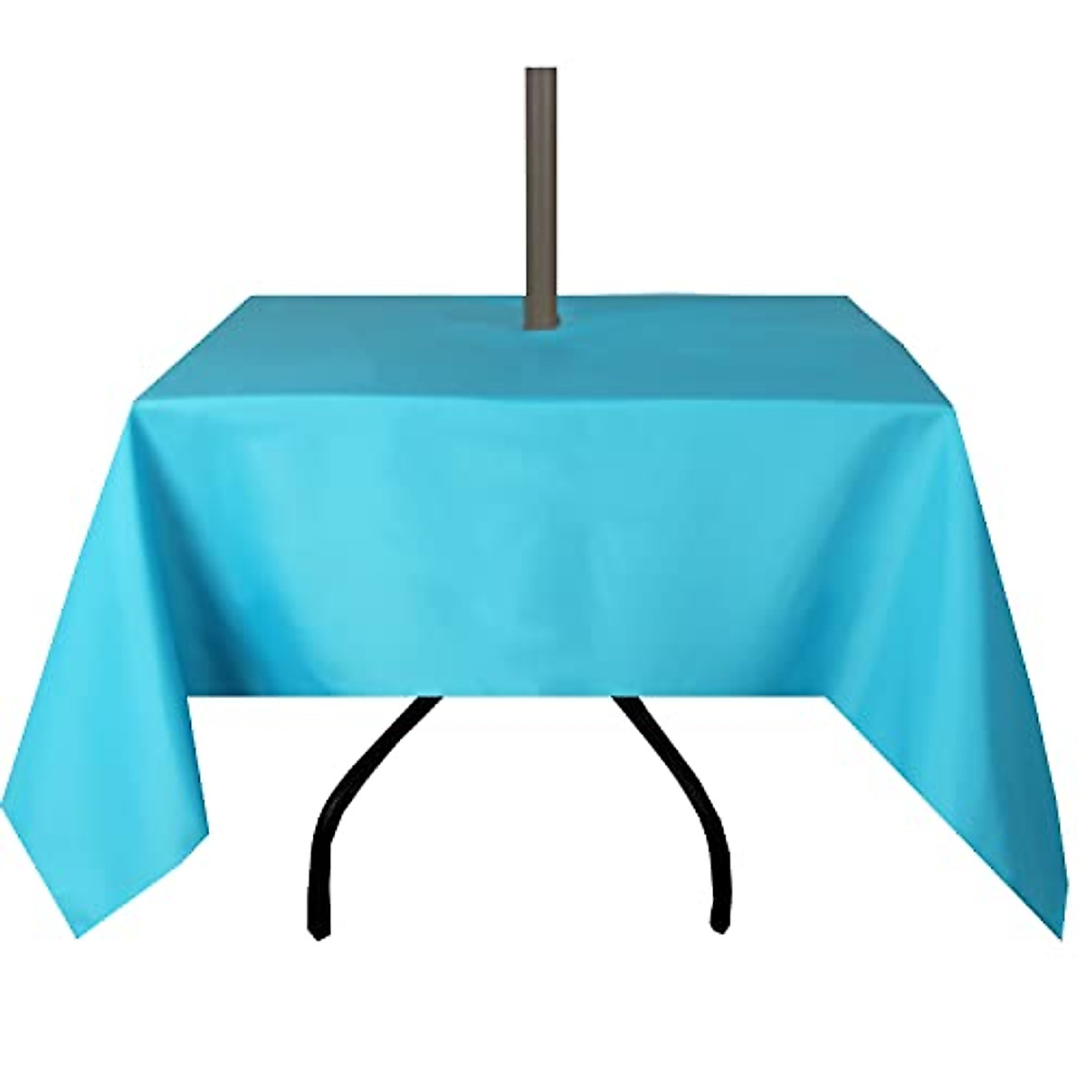 youngseahome Outdoor Tablecloth Wrinkle-Free Stain Resistant Waterproof Polyester Fabric Table Cover with Zipper Umbrella Hole for Picnic/Party/Dinner/Patio Garden(60×60inch Square,Zippered,Aqua)