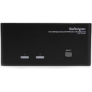 StarTech.com 2 Port Triple Monitor DVI USB KVM Switch with Audio & USB 2.0 Hub - Multi Monitor KVM - Dual Port KVM Switch (SV231TDVIUA),Black