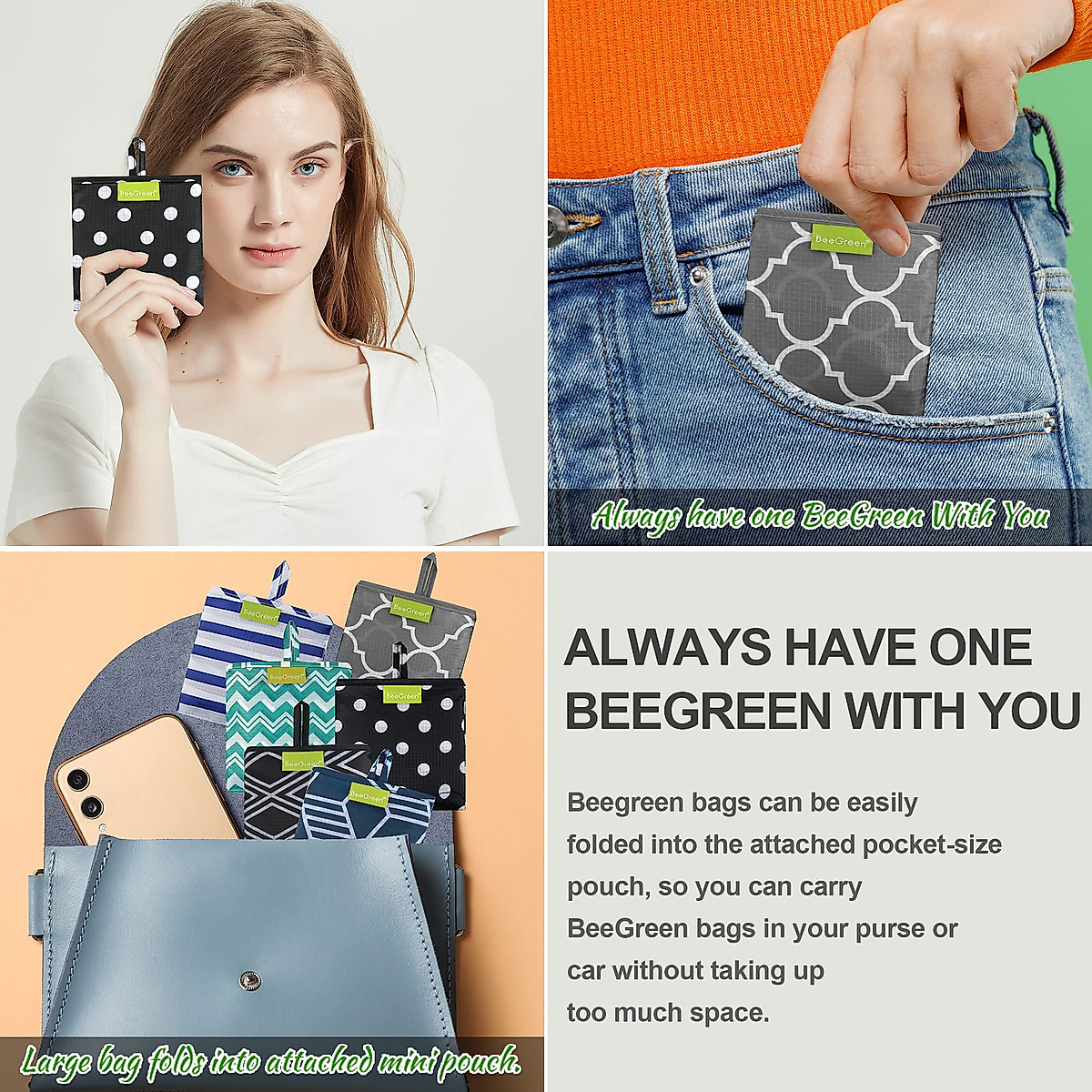 BeeGreen Shopping Bags Reusable Grocery Tote Bags 6 Pack XLarge 50LBS Ripstop Geometric Fashion Recycling Bags with Pouch Bulk Machine Washable Nylon Bags Black Gray Blue Navy Teal Christmas