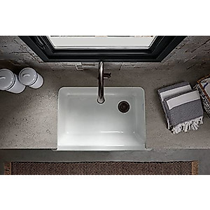 KOHLER K-5827-0 Whitehaven Farmhouse Self-Trimming Undermount Single-Bowl Sink with Tall Apron, White 9.63 x 21.56 x 32.69 inches