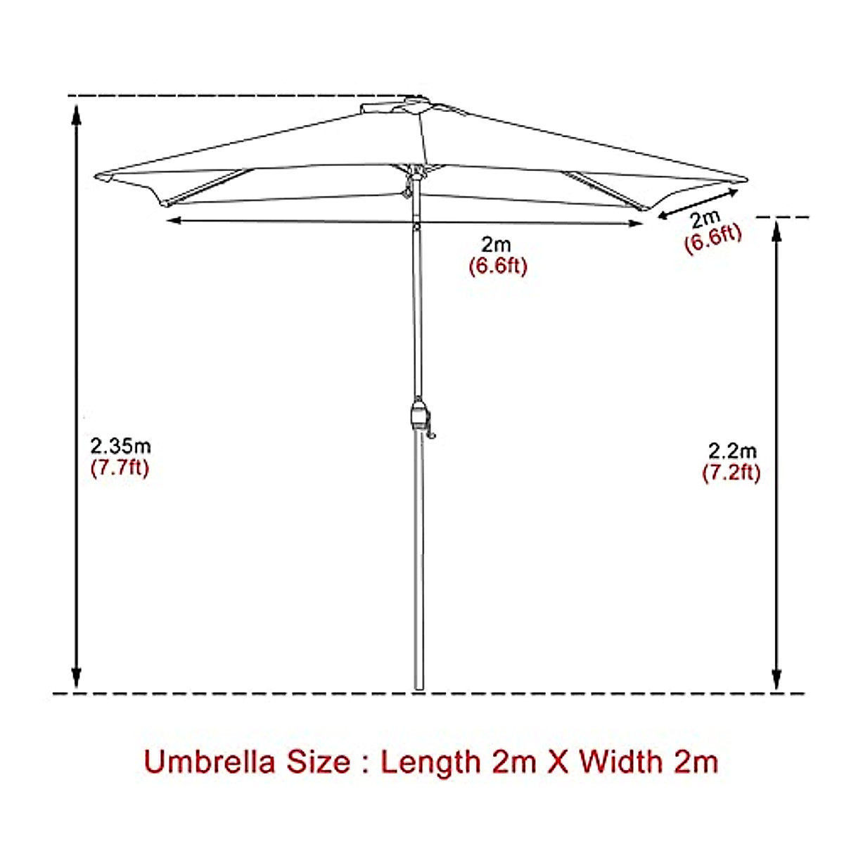 Patio Umbrella Square Outdoor Market Table Umbrella with Push Button Tilt and Crank, 6ft Patio Umbrellas for Porch/Poolside/Lawn/Doorway, Portable Garden Umbrella Parasol (Color : Light Brown)