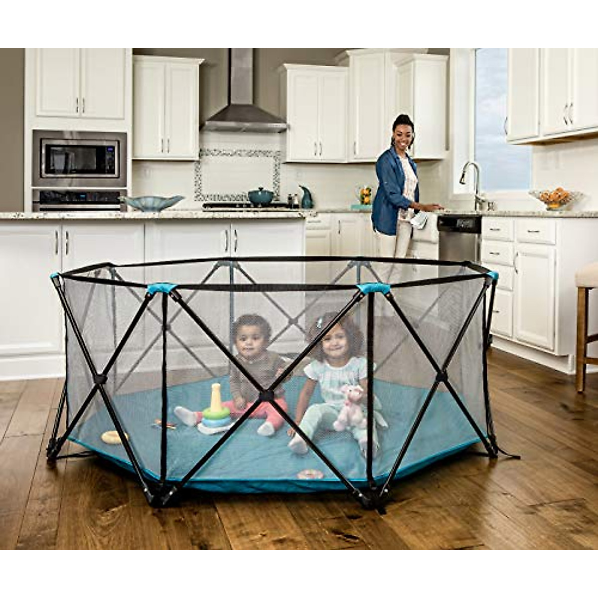 Regalo My Play Deluxe Extra Large Portable Play Yard Indoor and Outdoor, Bonus Kit, Includes a Full Canopy, Washable, Teal, 8-Panel